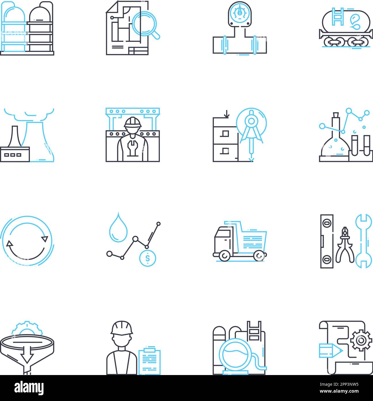 Commercial complex linear icons set. Retail, Business, Offices, Services, Restaurant, Parking ...