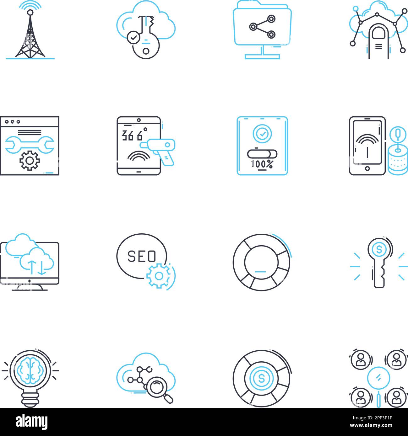 Brand awareness linear icons set. Visibility, Recognition, Perception ...