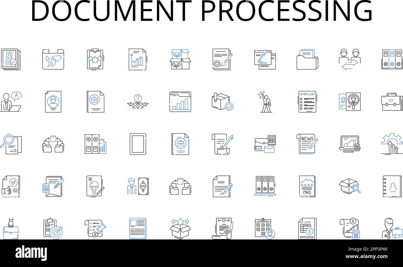Document processing line icons collection. Governance, Management ...