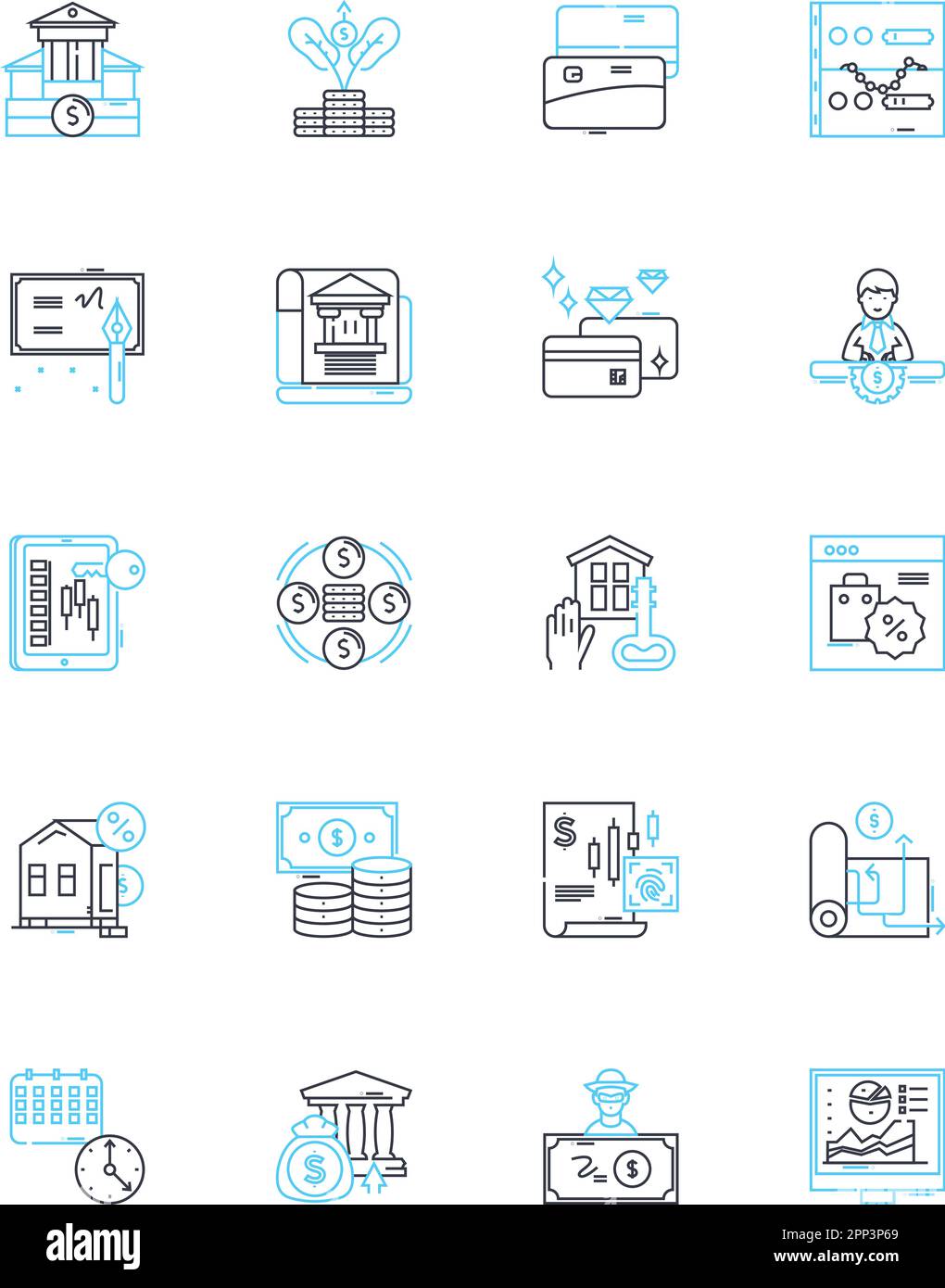 Savings bank linear icons set. Thrift, Financial, Deposit, Interest ...