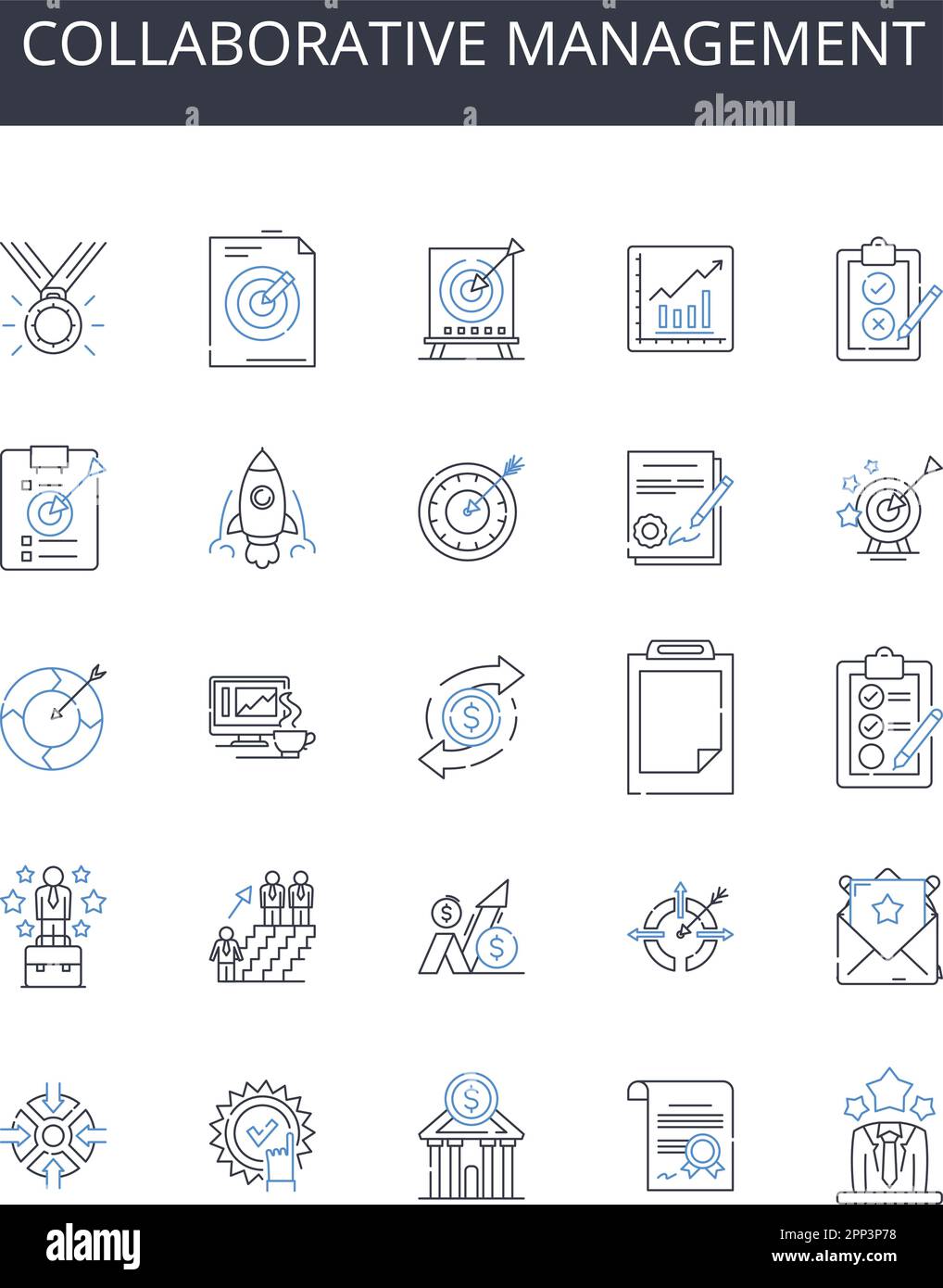 Collaborative management line icons collection. Hsty, Integrity ... Collaborative management line icons collection. Hsty, Integrity ...