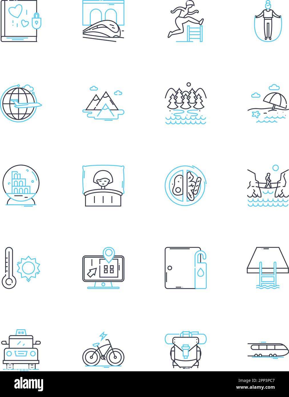 Trekking linear icons set. Hiking, Mountains, Trail, Outdoor, Adventure ...