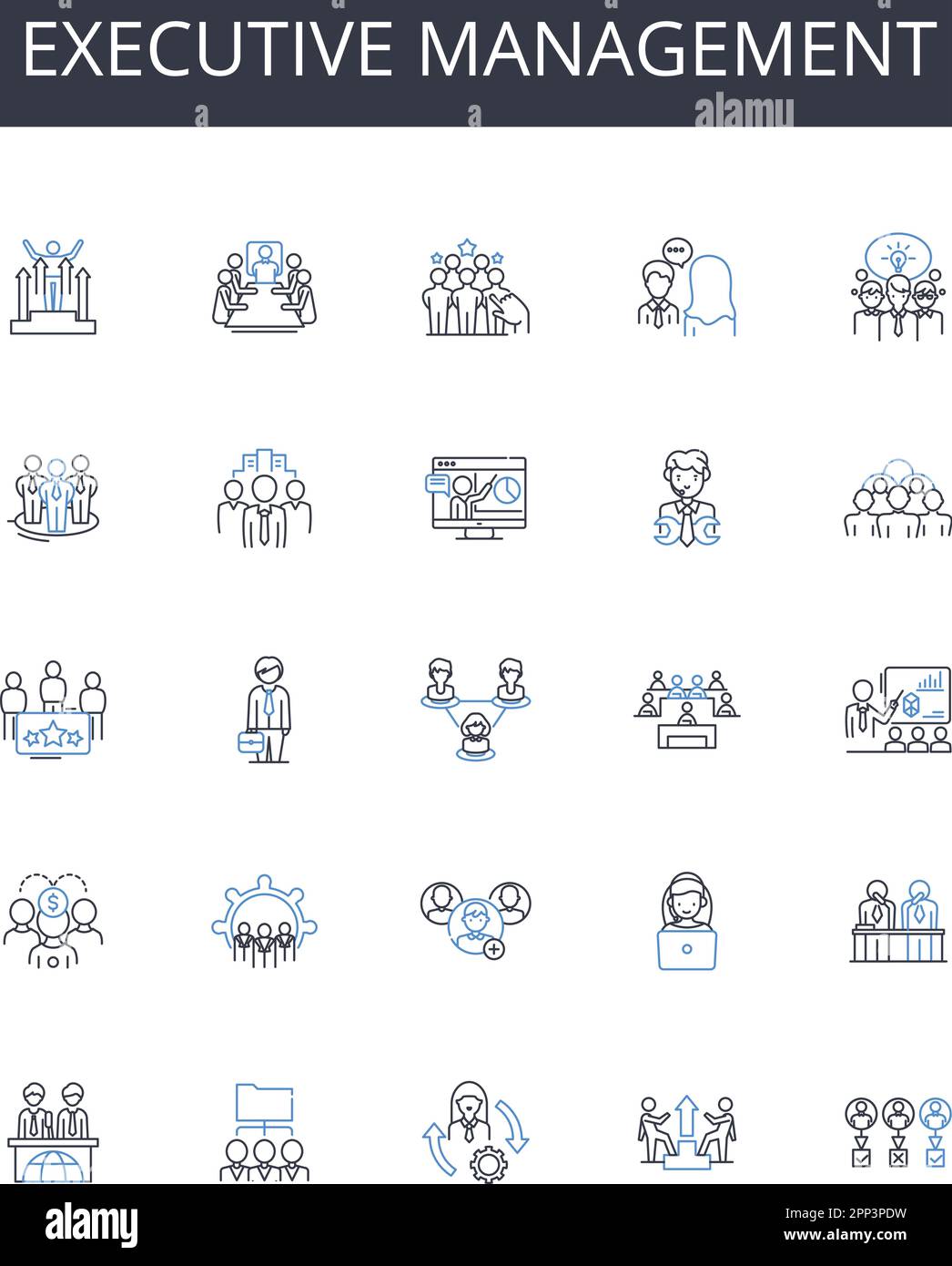 Executive management line icons collection. Administrative leadership, Business governance ...