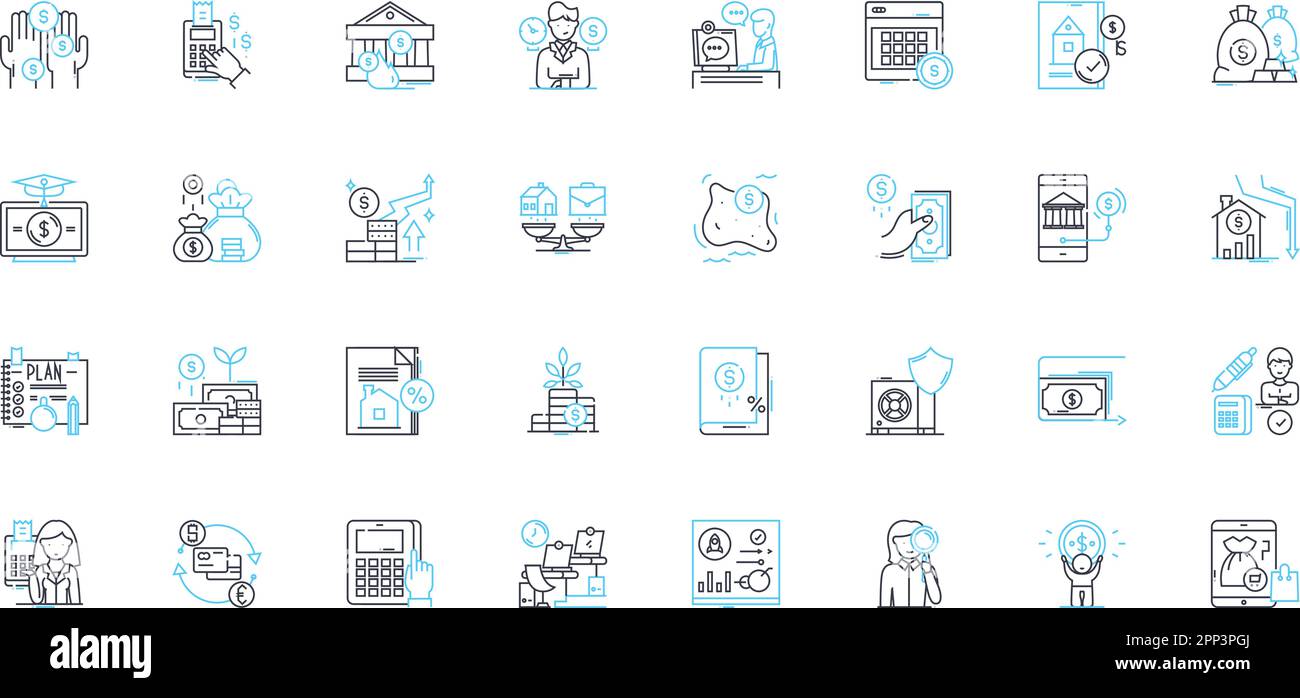 Corporate finance linear icons set. Assets, Balance sheet, Bonds ...