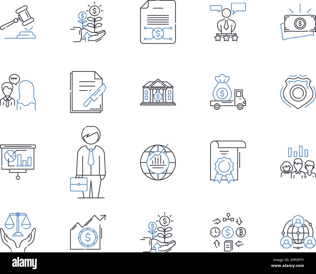Financial intermediary line icons collection. Brokerage, Lending ...