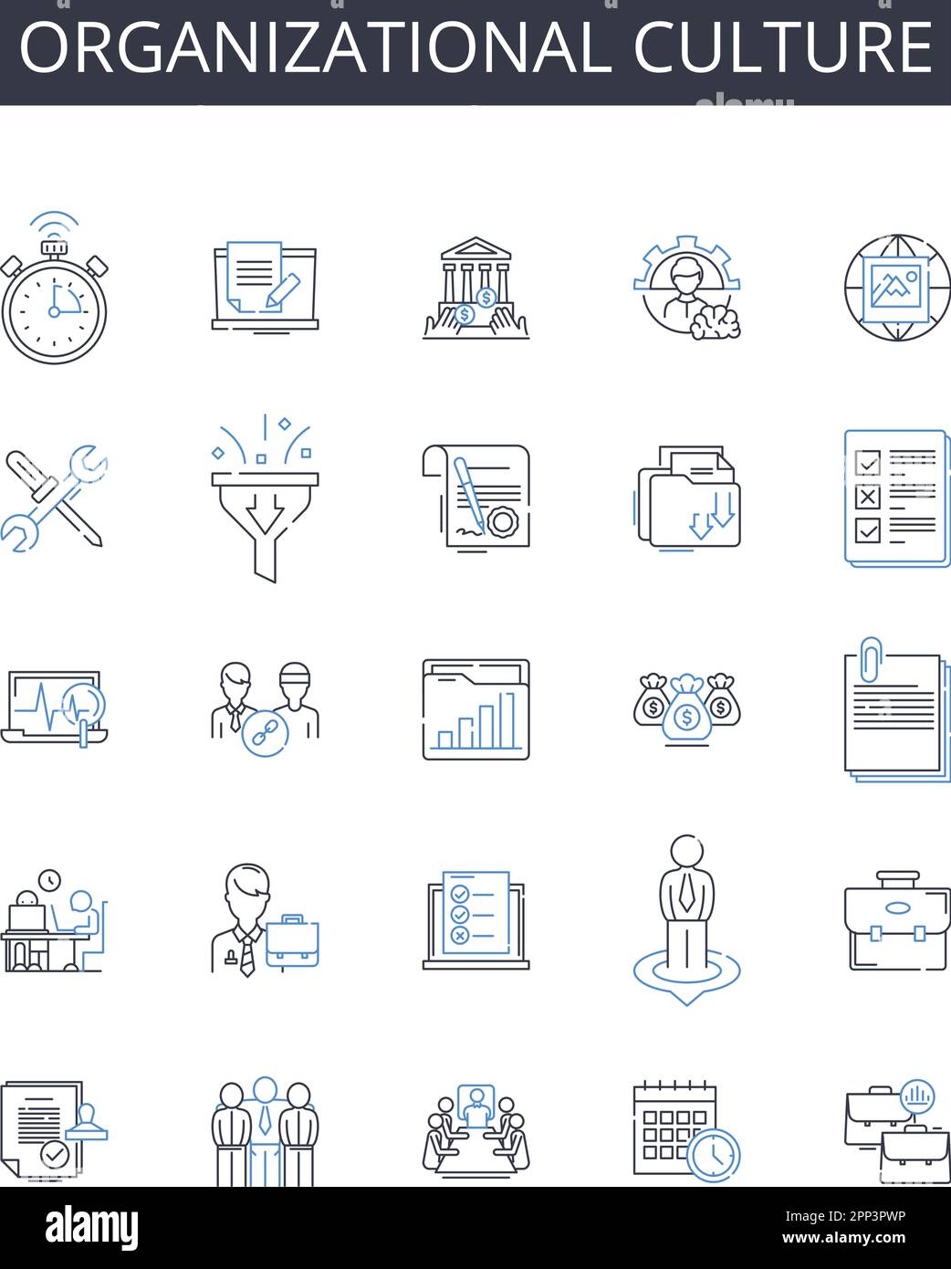 Organizational culture line icons collection. Corporate values ...