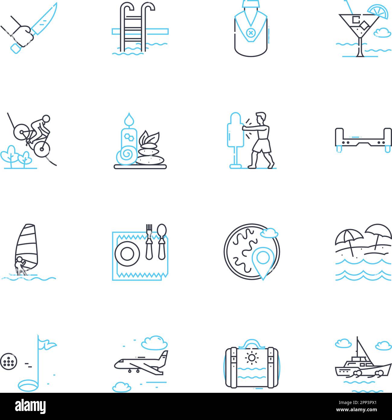 Leisure Market Linear Icons Set. Entertainment, Travel, Adventure