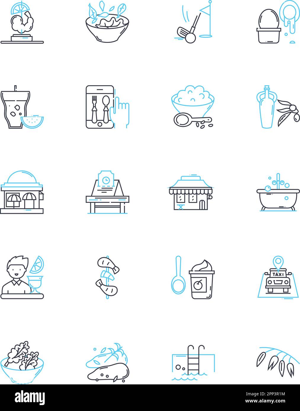 Catering services linear icons set. Food, Menu, Buffet, Platters ...