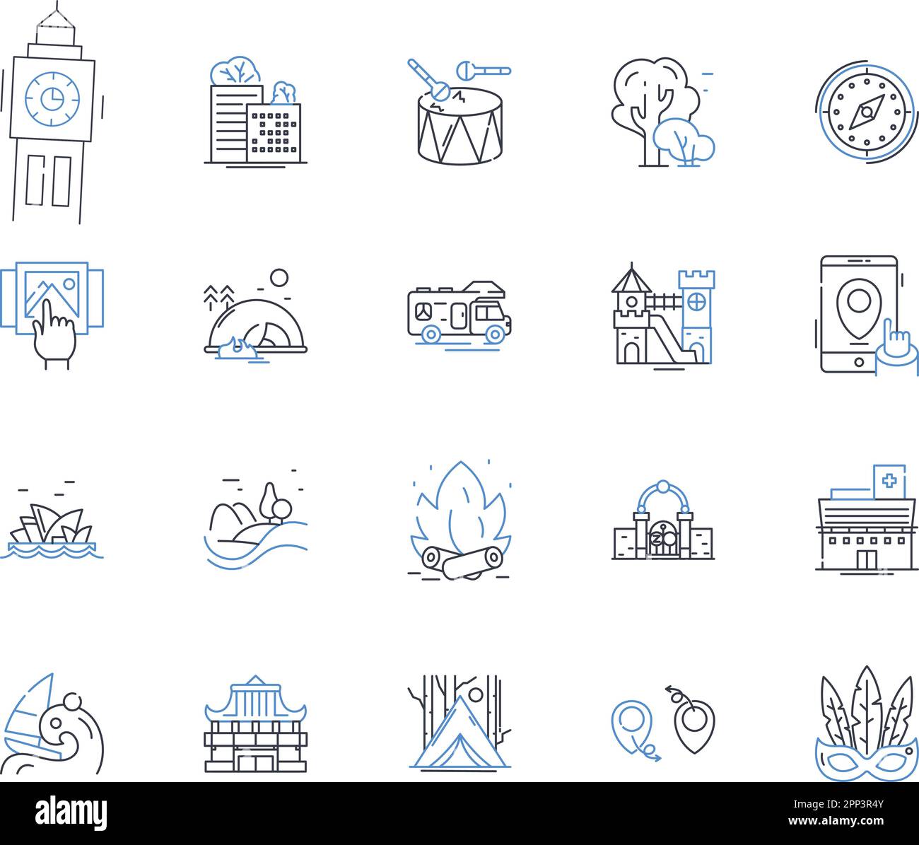 Itinerary designer line icons collection. Planning, Travel, Adventure ...