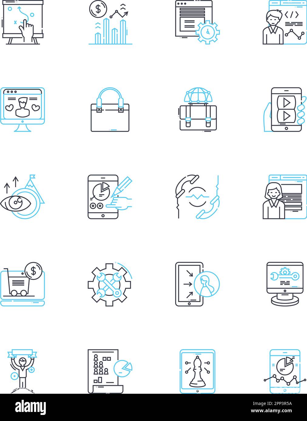 Advertising strategies linear icons set. Branding, Messaging ...