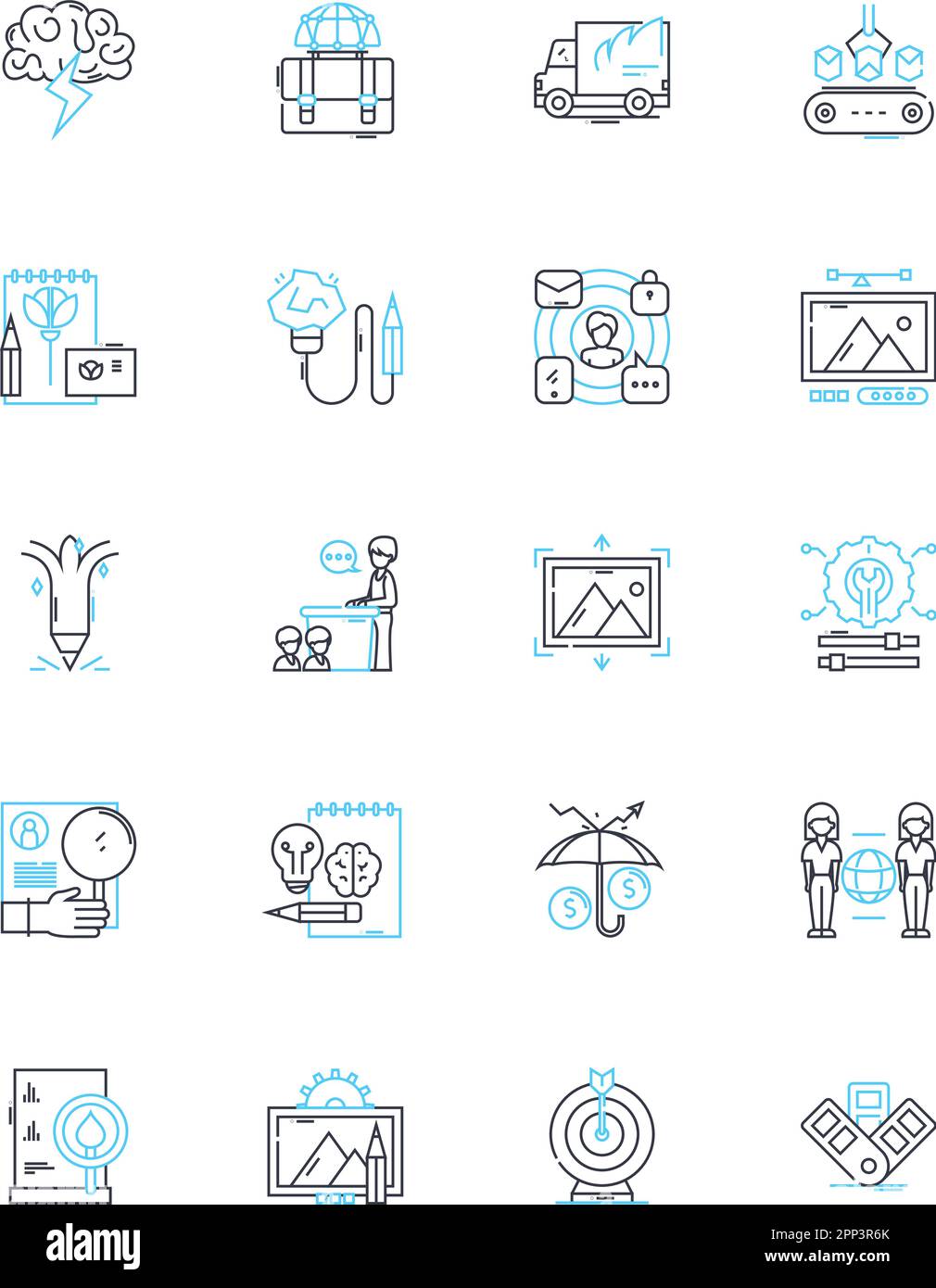 Company linear icons set. Innovative, Dynamic, Reliable, Professional ...