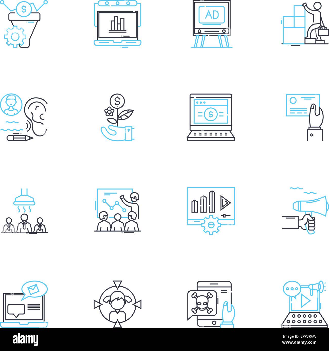 PR agency linear icons set. Media, Reputation, Crisis, Communications ...