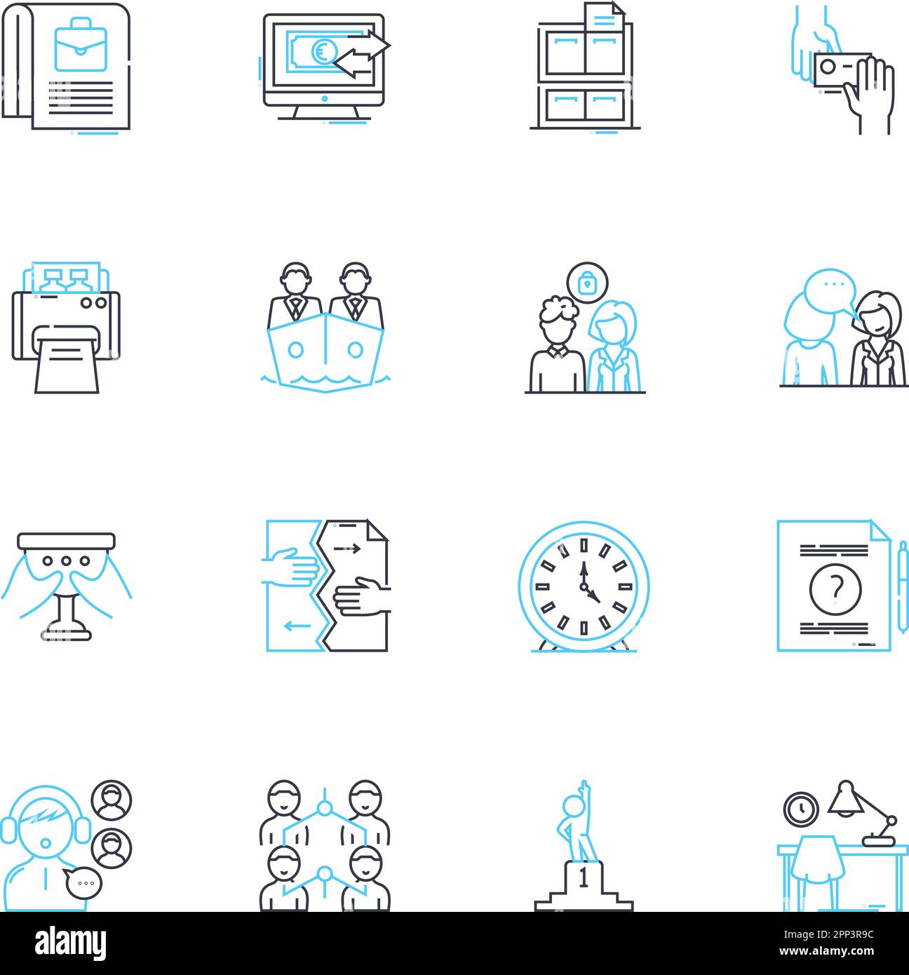 Business tasks linear icons set. Marketing, Sales, Accounting, Finance, Administration, Planning ...