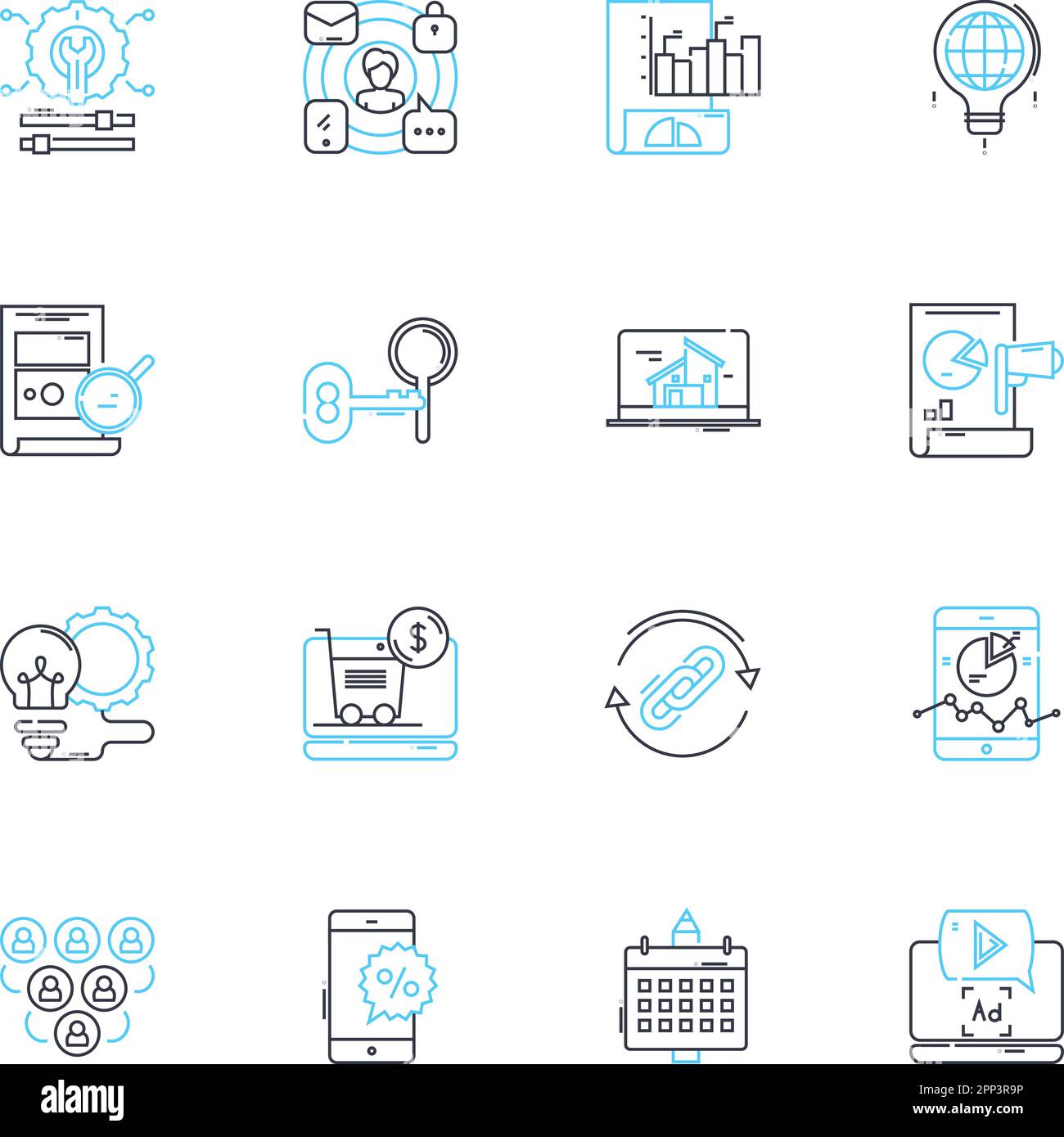 Sales tactics linear icons set. Persuasion, Negotiation, Closing ...