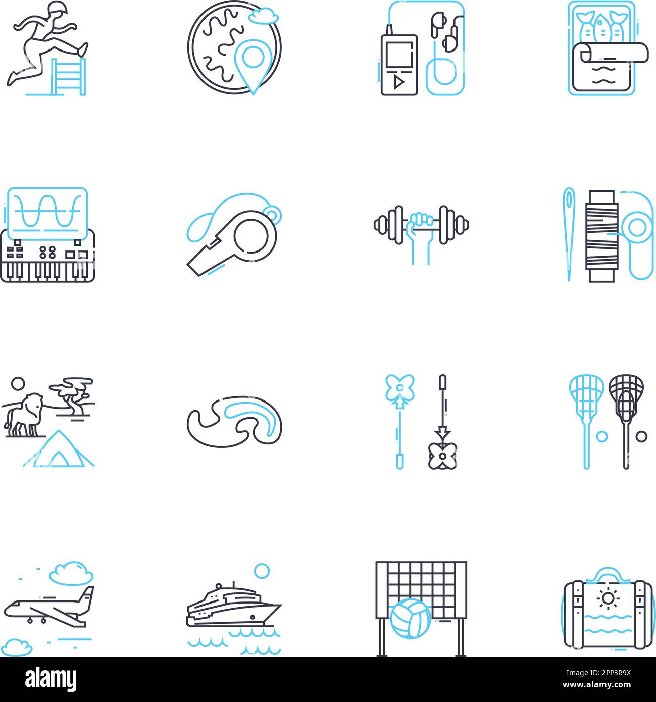 Fitness buffs linear icons set. Endurance, Muscles, Cardio, Reps ...