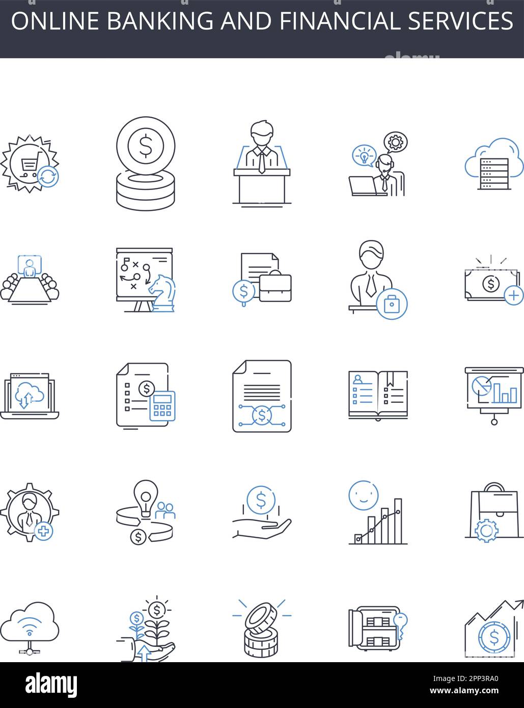 Online banking and financial services line icons collection. Digital marketing, Mobile payments ...