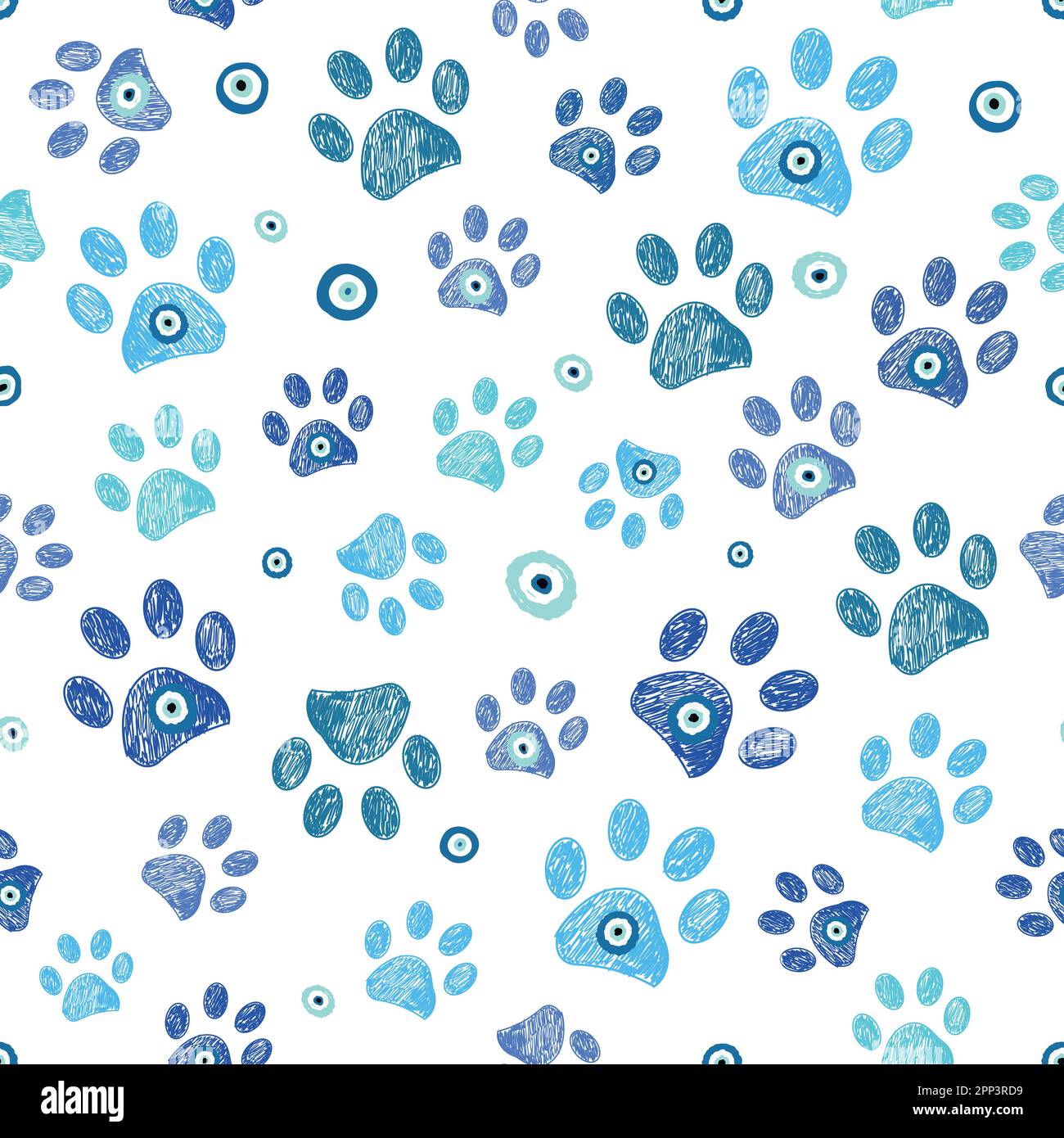 Evil eye bead with paw prints seamless fabric design Stock Vector Image ...