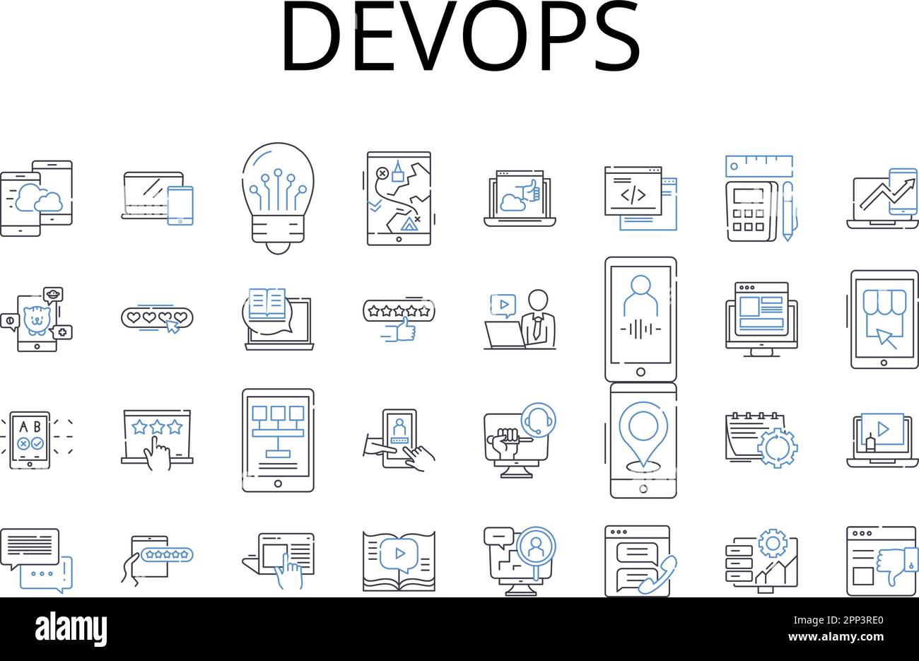 Devops Line Icons Collection Agile Development Cloud Computing Digital Transformation
