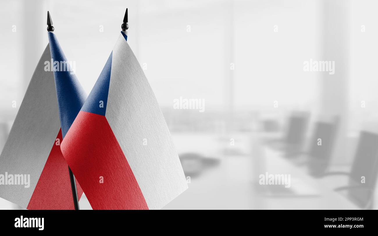 Small flags of the Czechia on an abstract blurry background Stock Photo ...