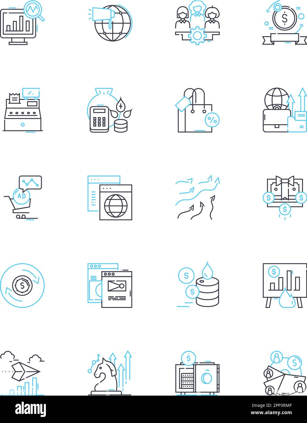 Technology advancement linear icons set. Innovation, Artificial intelligence, Augmented reality ...