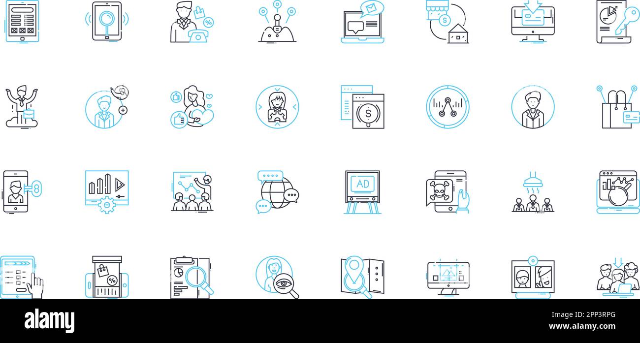 Communication Strategy linear icons set. target, message, audience, plan, brand, channel ...