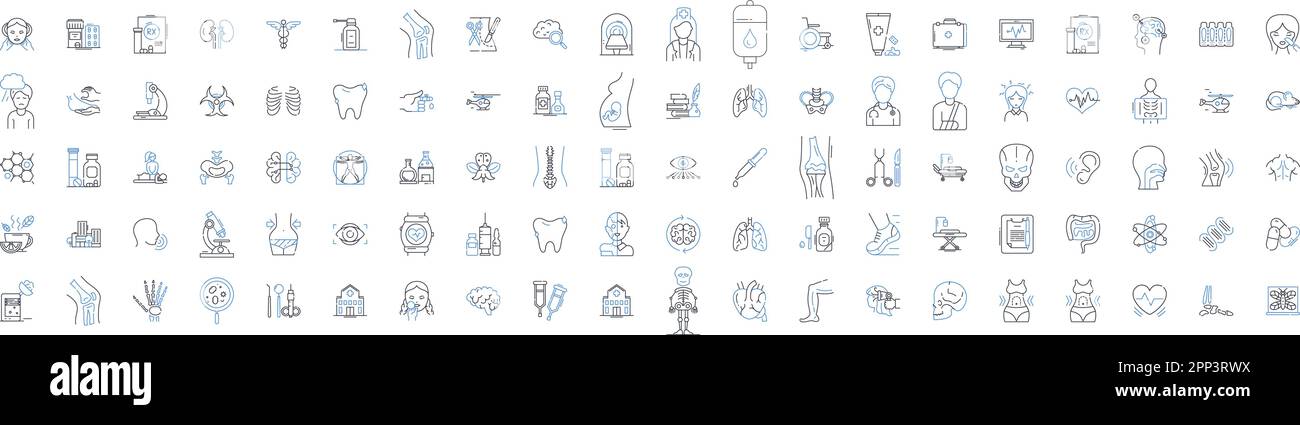 Medical service line icons collection. Diagnosis, Treatment ...