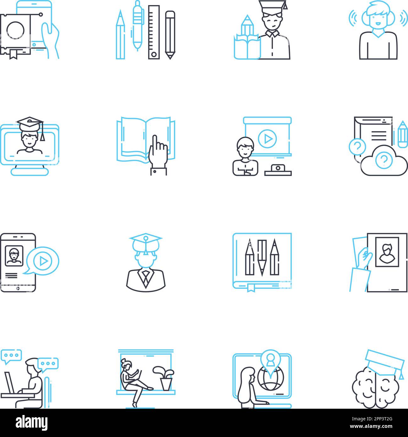 Cyber Schooling Linear Icons Set Virtual Online Distance E Learning Remote Digital Web