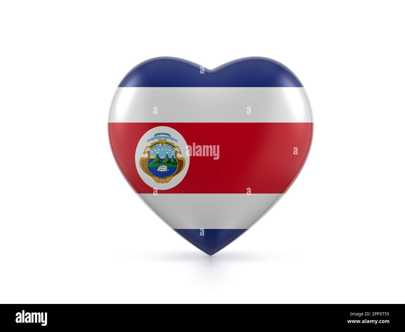 Costa Rica heart flag on a white background. 3d illustration Stock ...