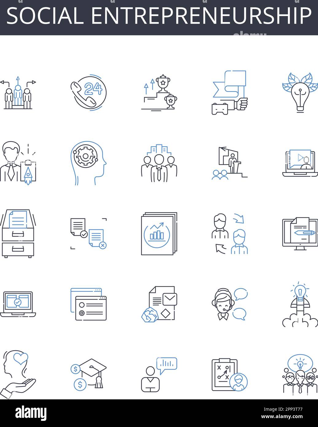 Social entrepreneurship line icons collection. Sustainable business ...