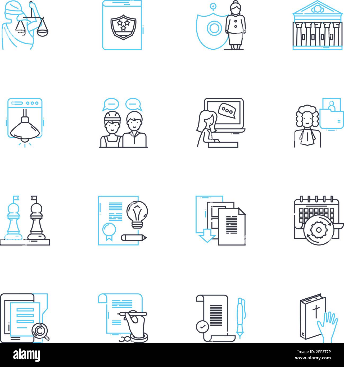 Legal entitlements linear icons set. Rights, Privileges, Benefits ...