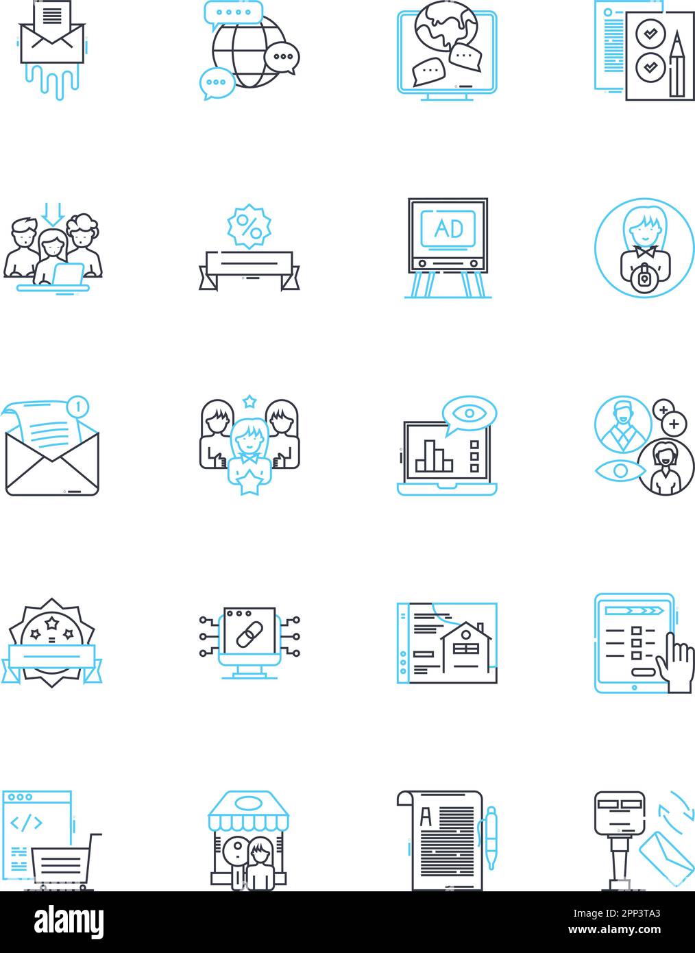 Publicity linear icons set. Promotion, Attention, Hype, Advertising ...