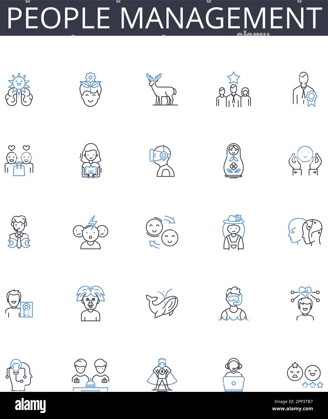 People management line icons collection. Staff supervision, Team ...