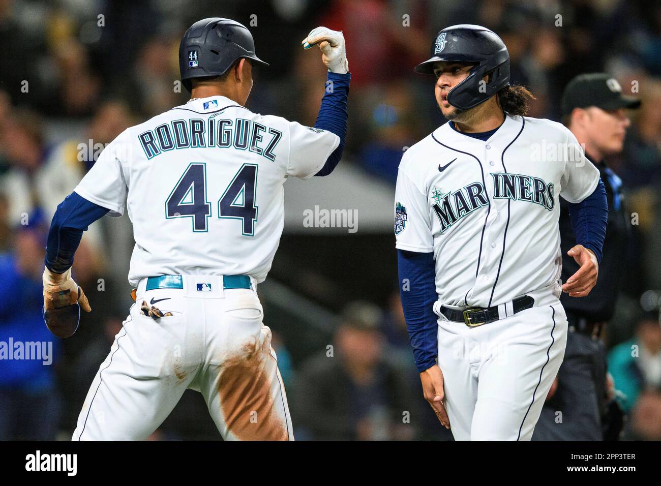 Seattle Mariners' Julio Rodriguez celebrates with Eugenio Suarez (28 ...