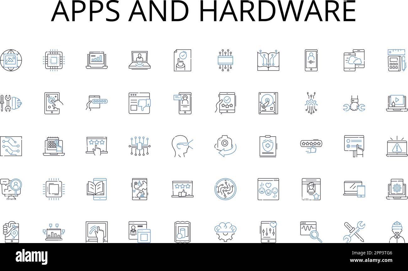 Apps and hardware line icons collection. Robotics, Automation, Machine learning, Virtual reality ...