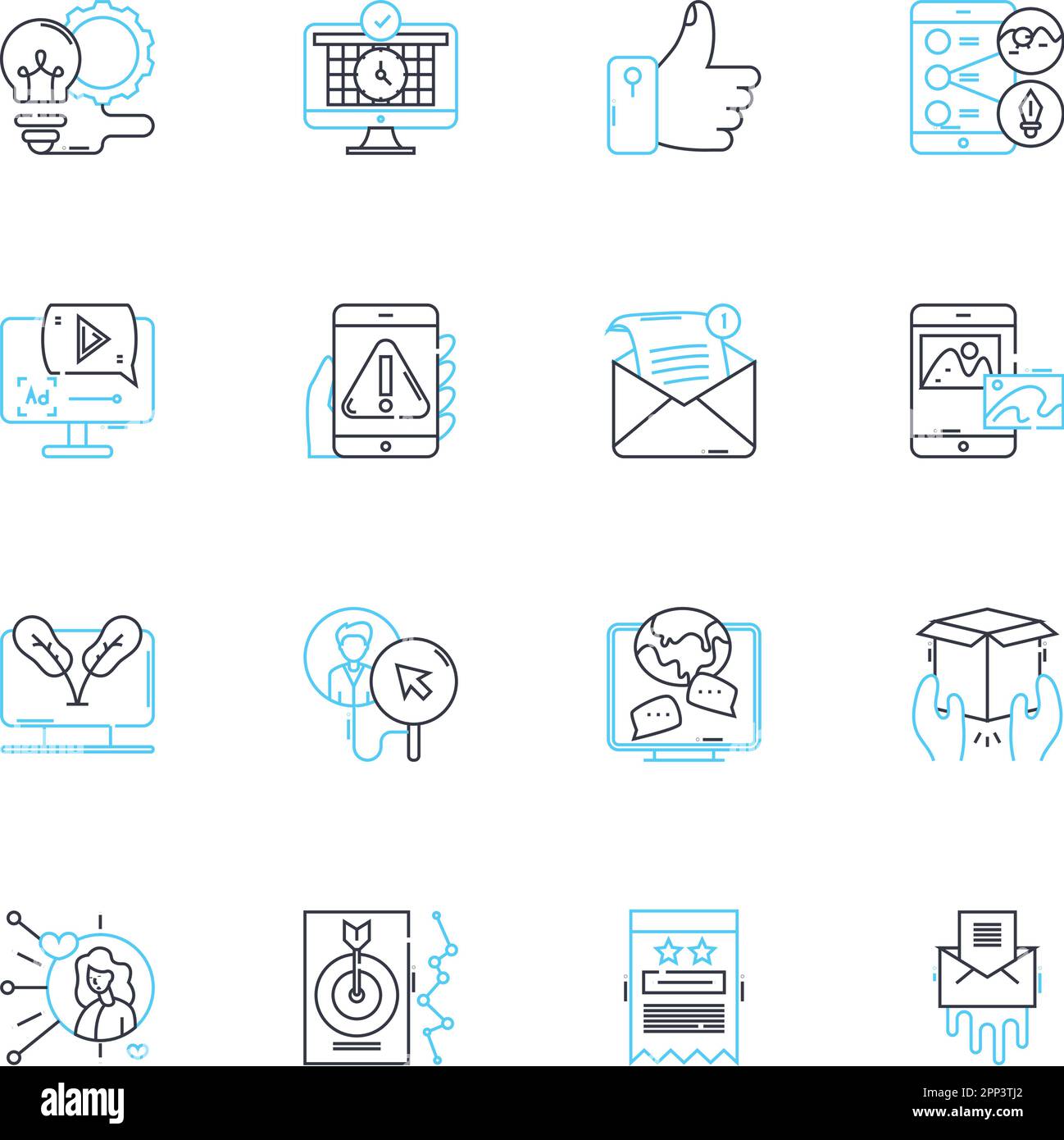 Cyber platforms linear icons set. Social, Nerking, Community, Messaging ...