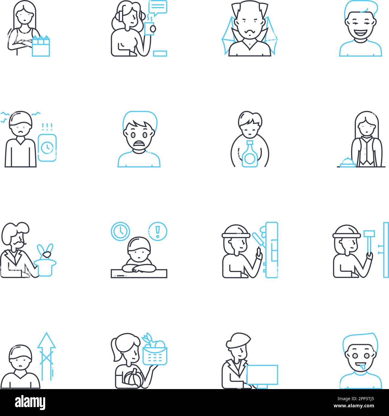 Excited energy linear icons set. Thrill, Euphoria, Enthusiasm ...