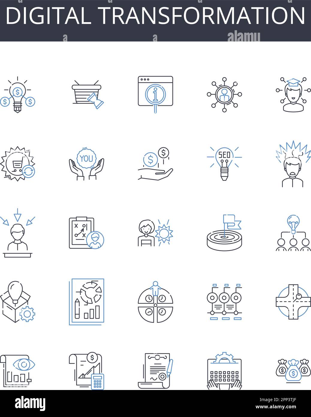 Digital Transformation Line Icons Collection Business Innovation Market Disruption Media