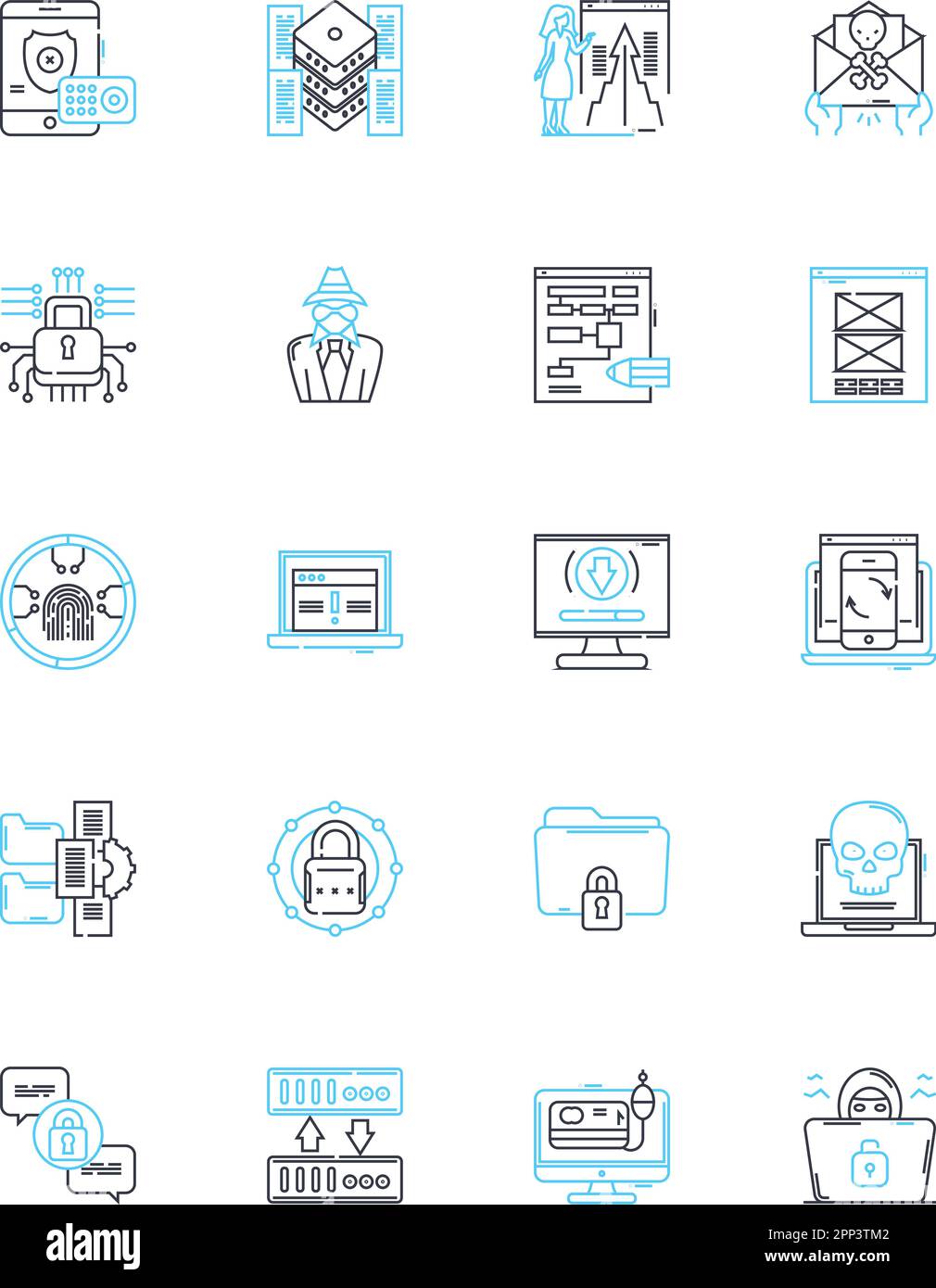 Web Safety Linear Icons Set Firewall Encryption Passwords Cyberbullying Malware Phishing