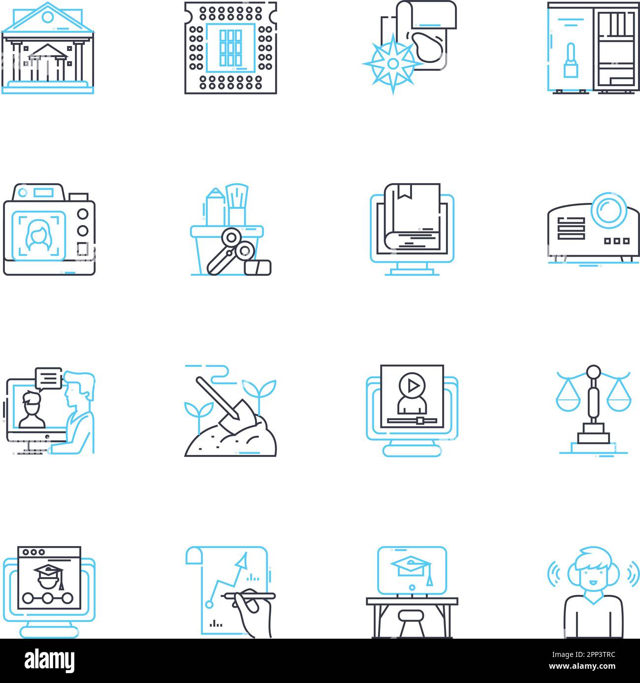 Academic pursuit linear icons set. Learning, Education, Research ...