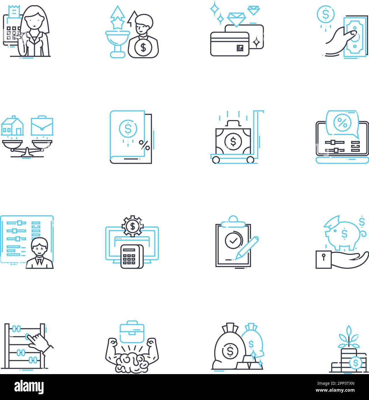 Cash management linear icons set. Budgeting, Lending, Forecasting ...