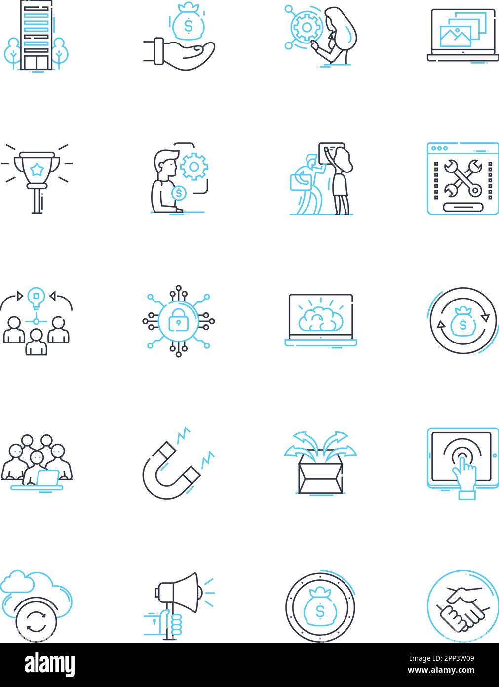 Commercial progress linear icons set. Expansion, Breakthrough, Growth ...