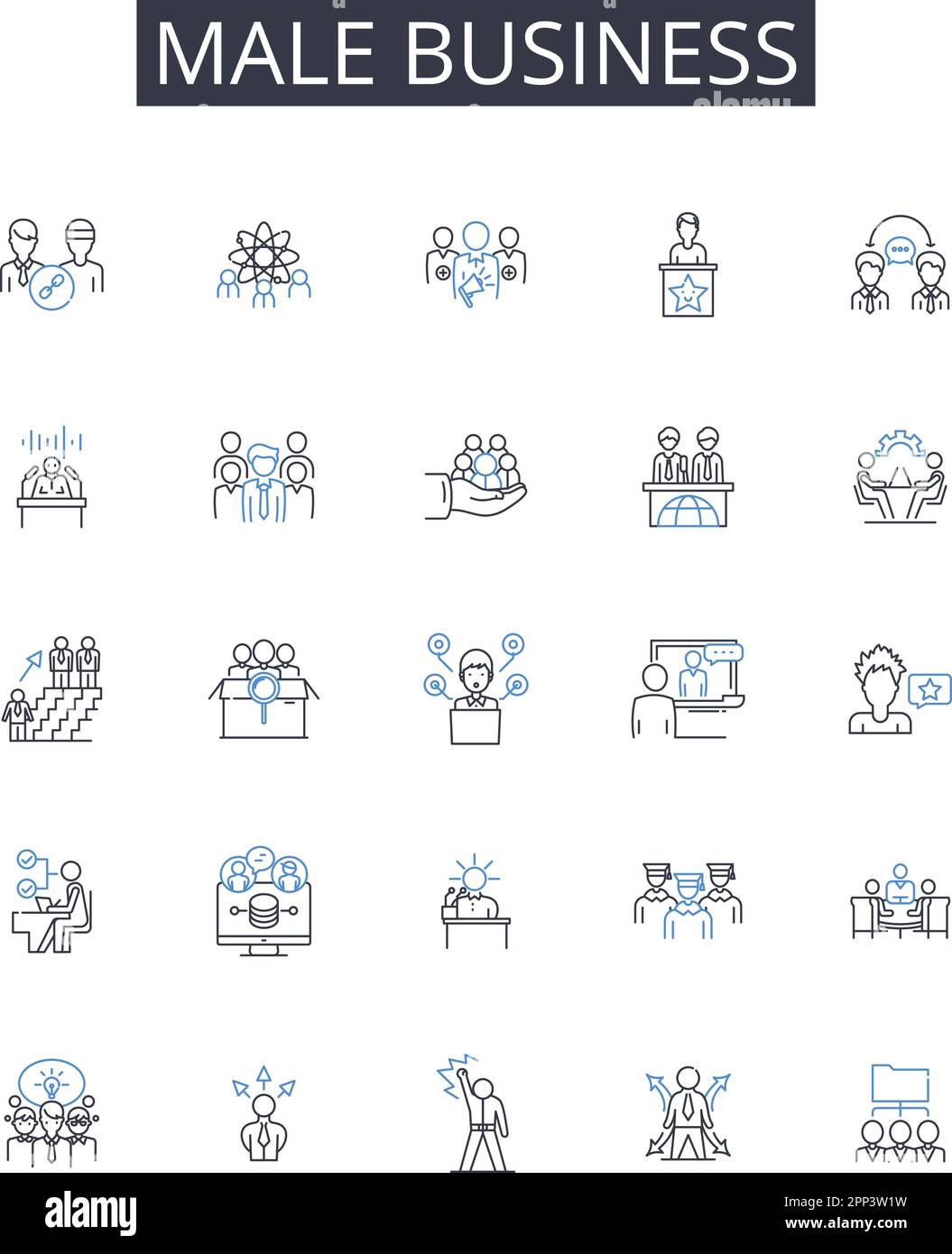 Male Business Line Icons Collection Efficiency Connectivity