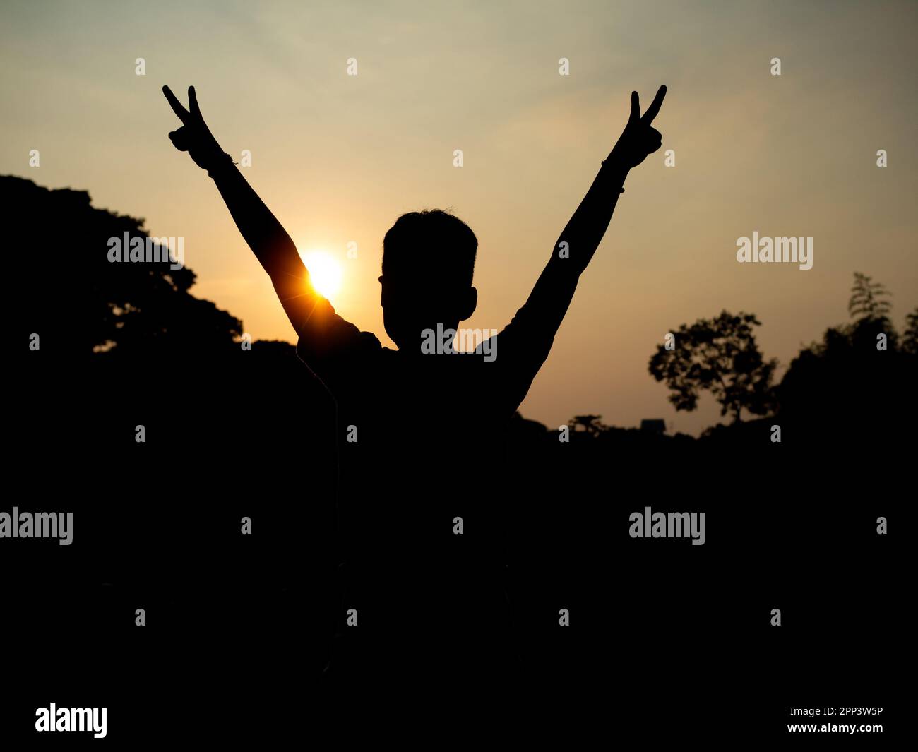 Back of man with sun background. freedom feeling. new beginning Stock ...