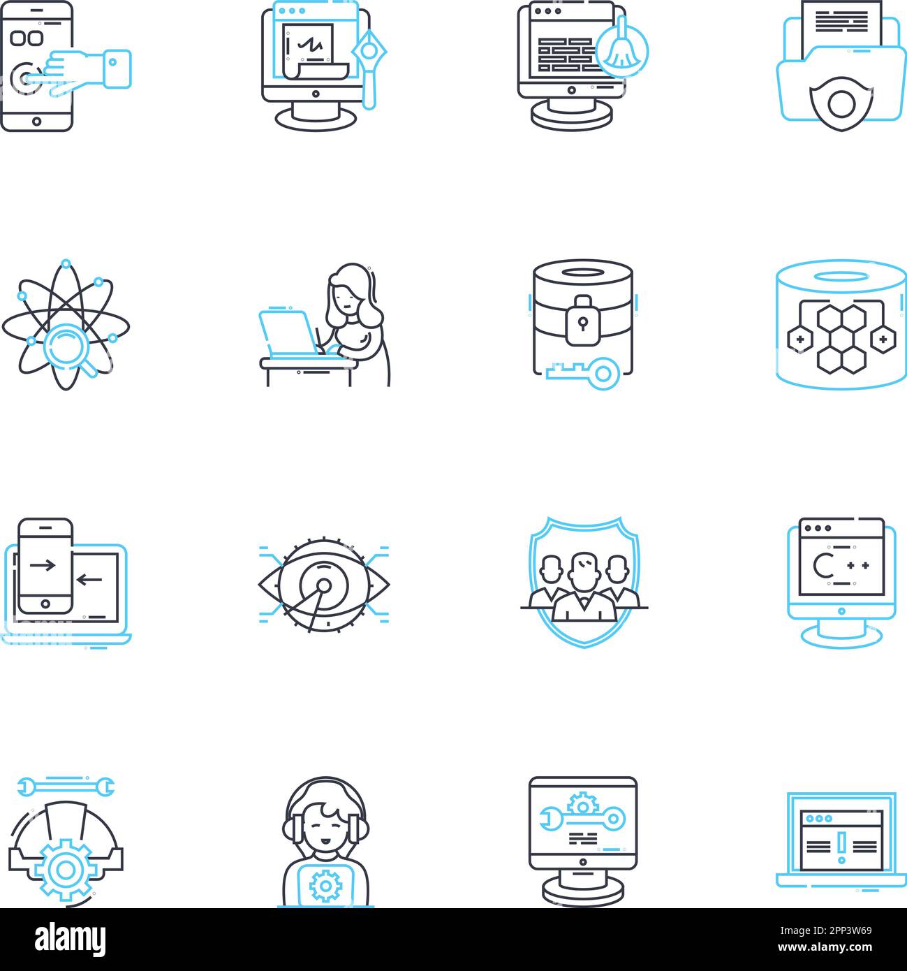 Nerk Security Linear Icons Set Cybersecurity Protection Encryption Defense Firewall