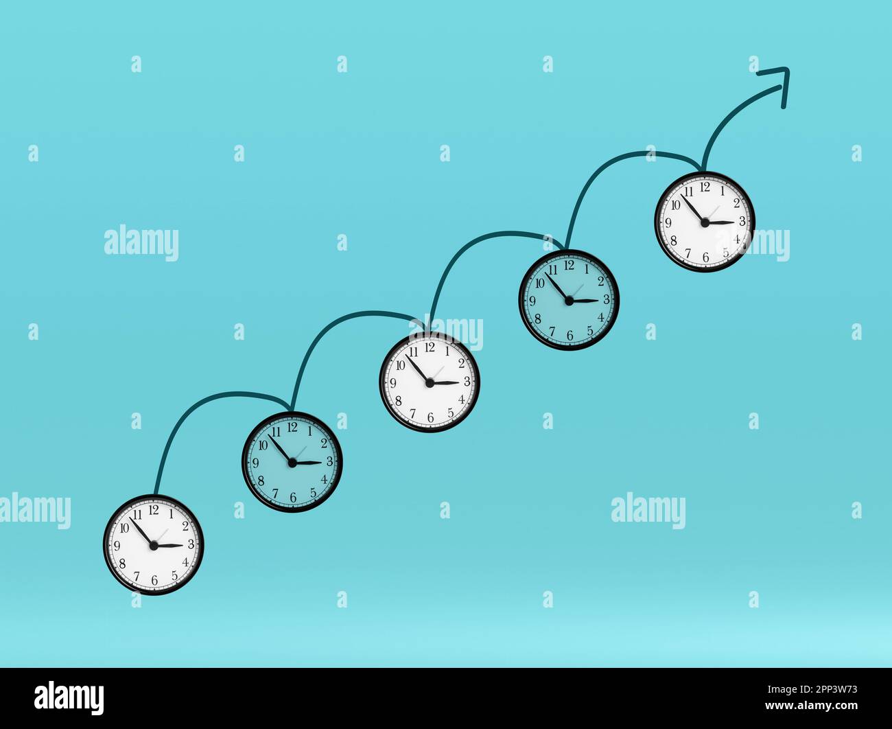 Rising arrow on white and blue clocks as a staircase, success concept ...