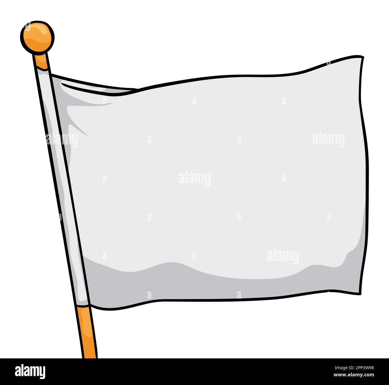 Waving white flag with gold flagpole. Template design in cartoon style ...