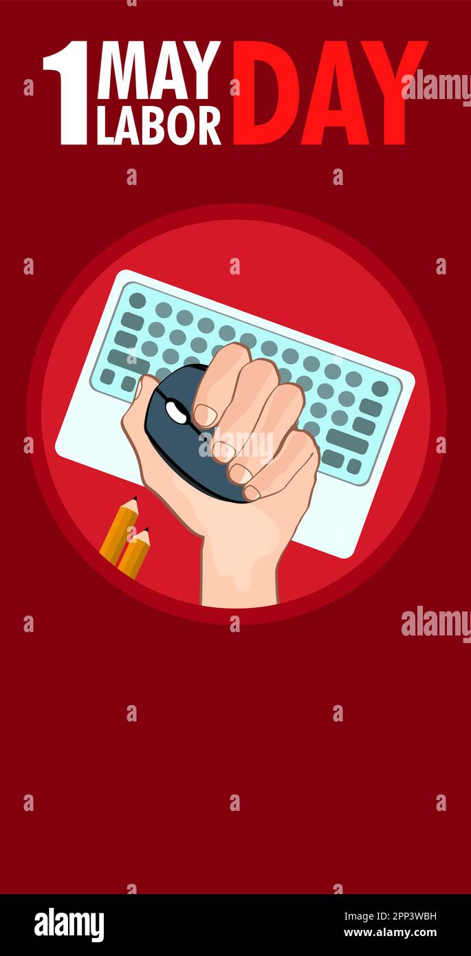 A hand fist holding a mouse and keyboard in red background to celebrate ...