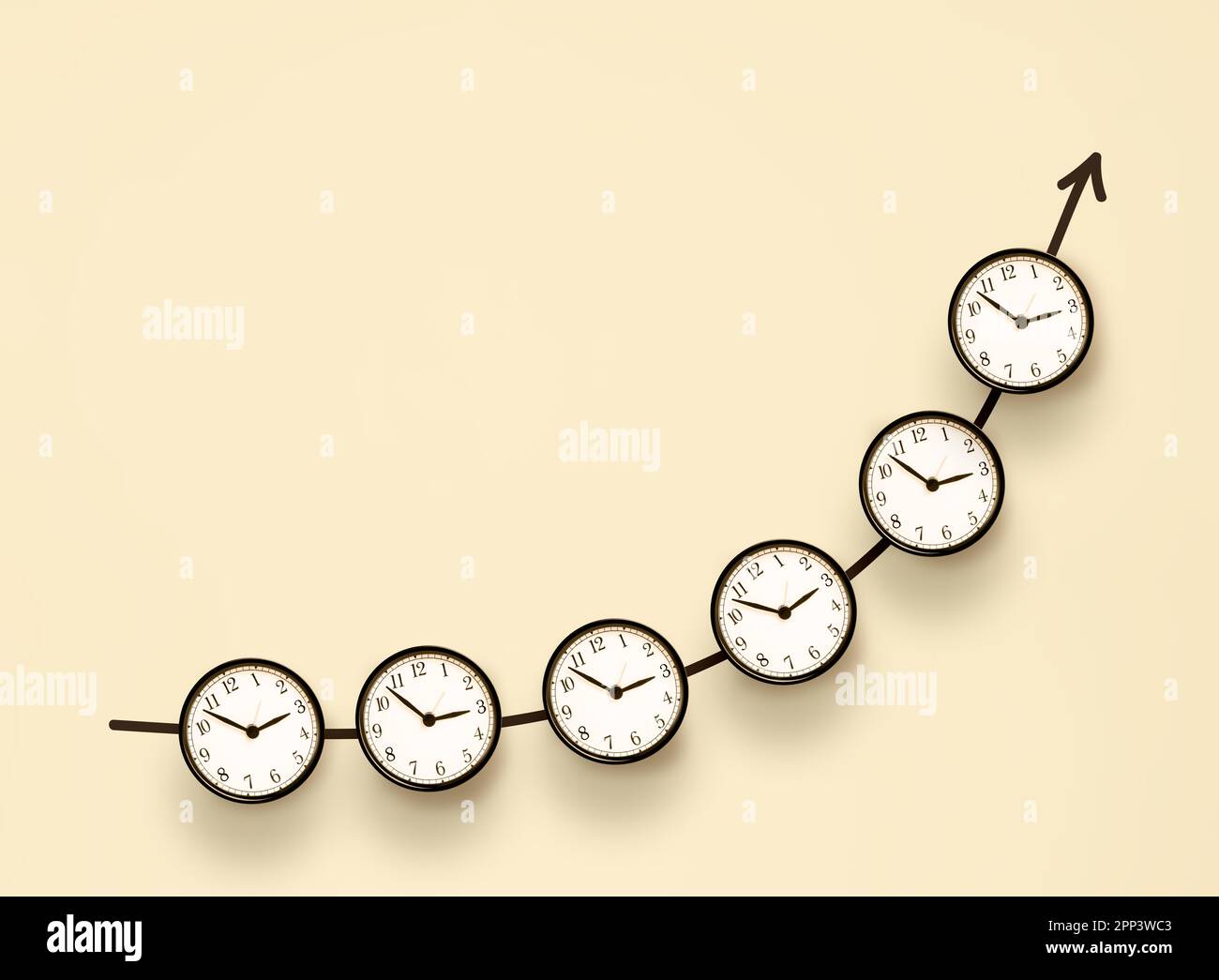 Business success growth increase up concept. many clocks with upward ...