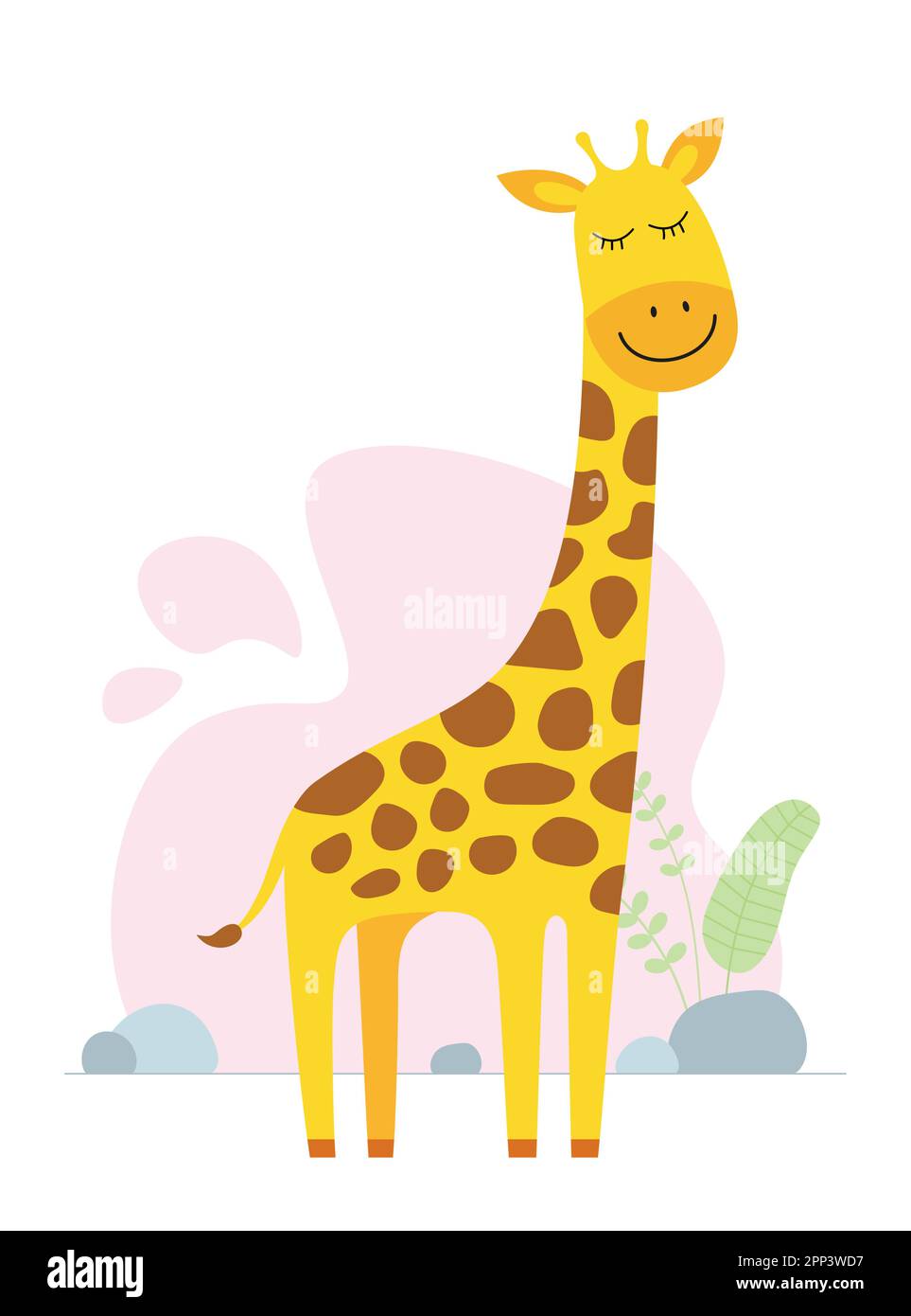 Cute cartoon giraffe. Drawing african baby wild smiling character. Kind ...