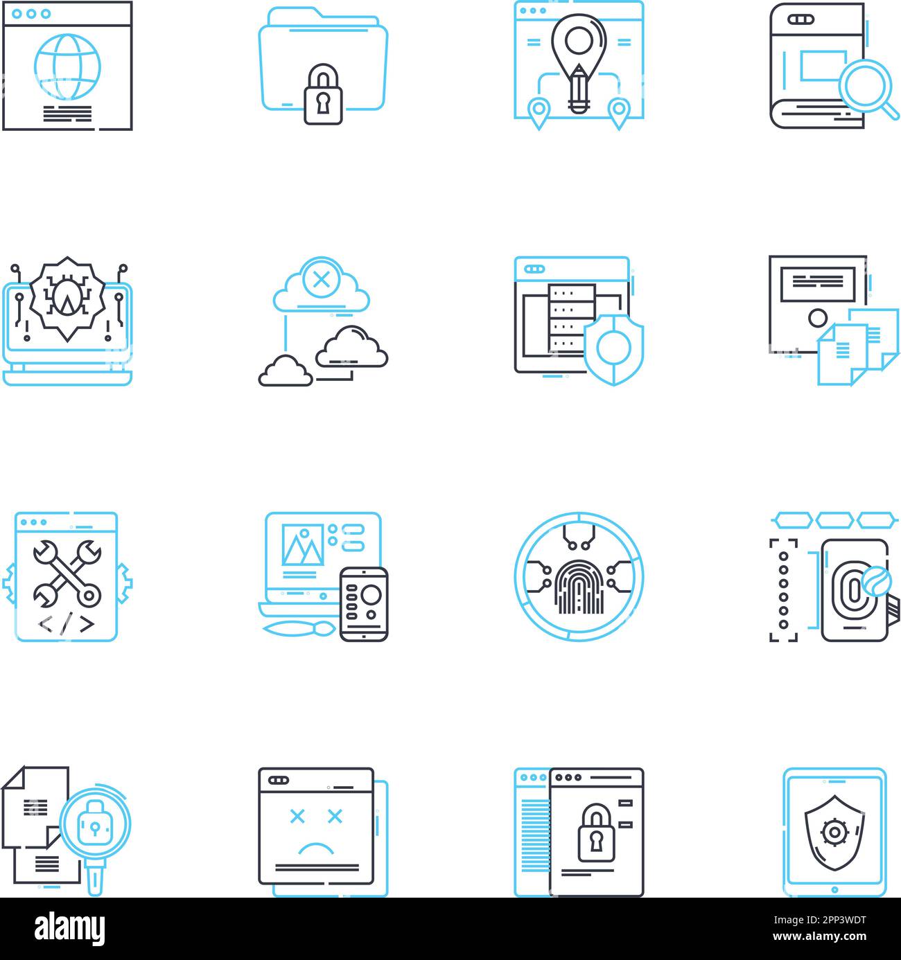 Mobile Privacy Linear Icons Set Encryption Cybersecurity Authentication Biometrics Privacy